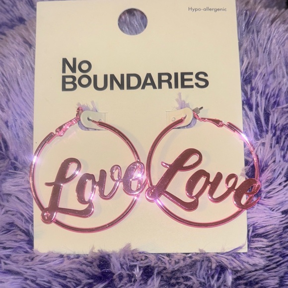No Boundaries | Jewelry | No Boundaries Pink Love Script Hoop Earrings ...